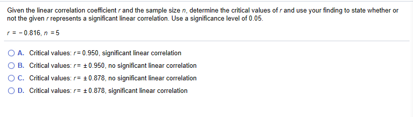 Solved Given the linear correlation coefficient r and the | Chegg.com