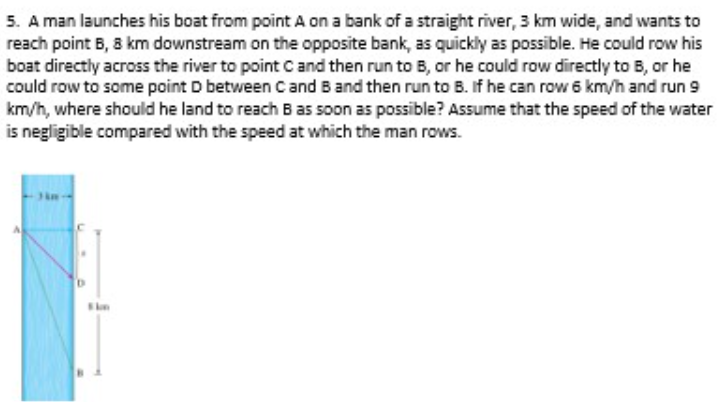 Solved 5. A man launches his boat from point A on a bank of | Chegg.com