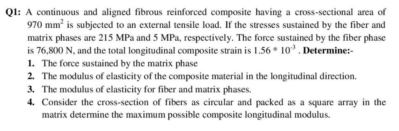 Solved Q1: A continuous and aligned fibrous reinforced | Chegg.com