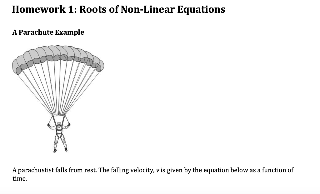 Homework 1: Roots of Non-Linear Equations A Parachute | Chegg.com