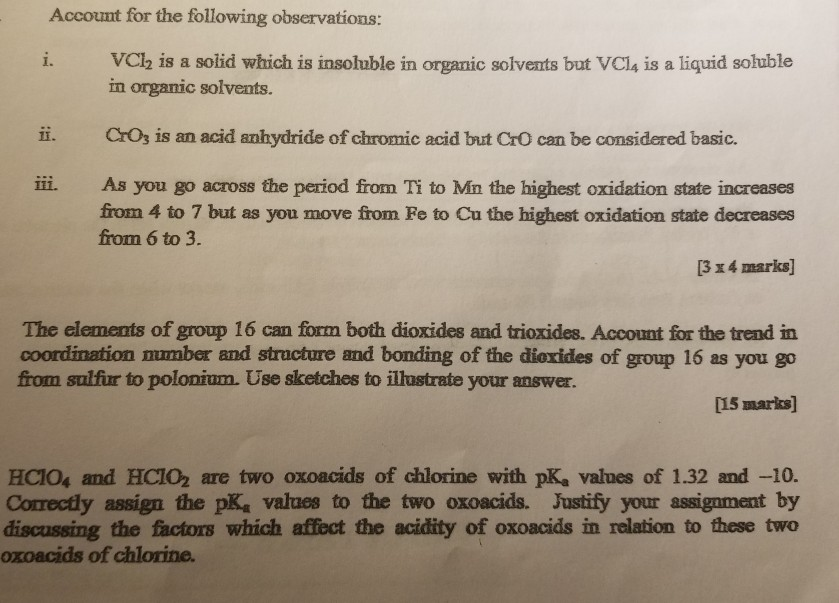 Solved Account for the following observations: VCl2 is a | Chegg.com