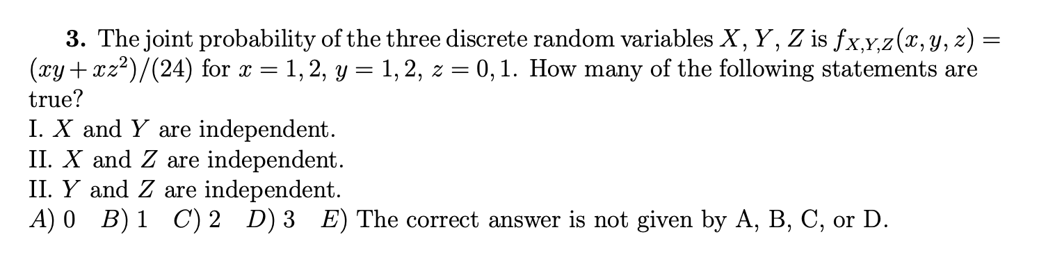 Solved = 3. The joint probability of the three discrete | Chegg.com