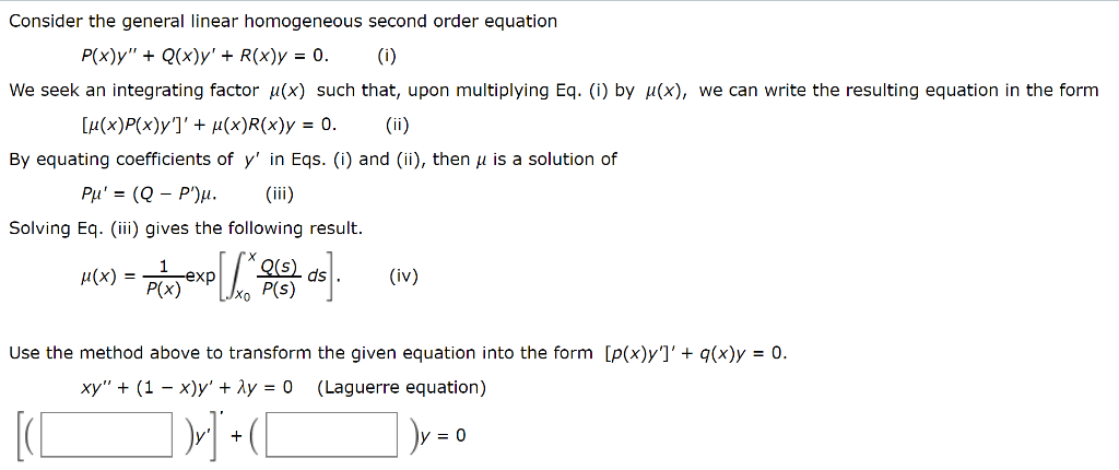 Solved Consider the general linear homogeneous second order | Chegg.com