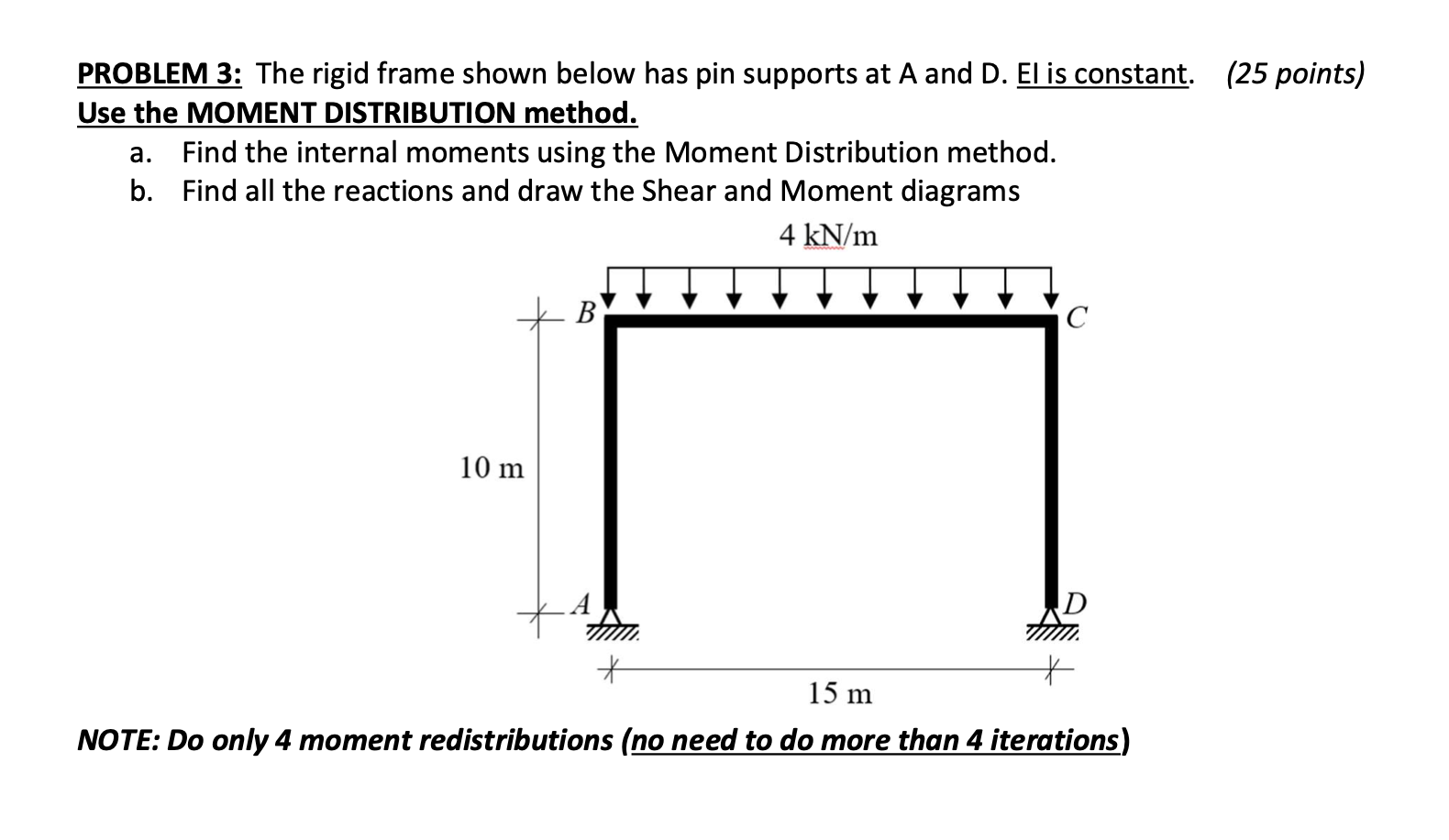 Solved PROBLEM 3: The rigid frame shown below has pin | Chegg.com