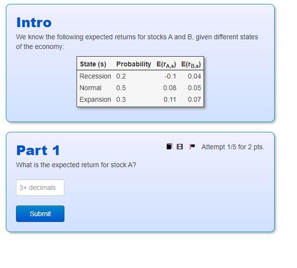 Solved Intro We know the following expected returns for | Chegg.com