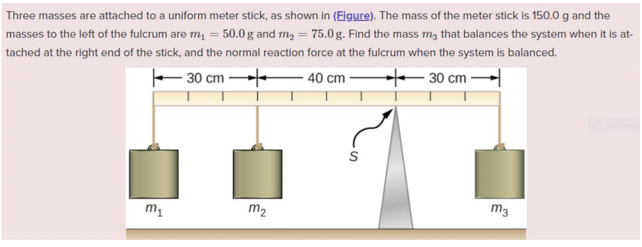 Solved Three masses are attached to a uniform meter stick, | Chegg.com