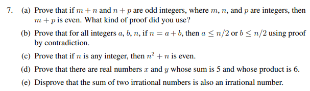 Solved 7. (a) Prove that if m+n and n+p are odd integers, | Chegg.com