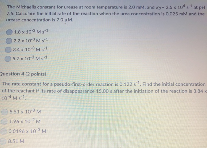 Solved The Michaelis constant for urease at room temperature | Chegg.com