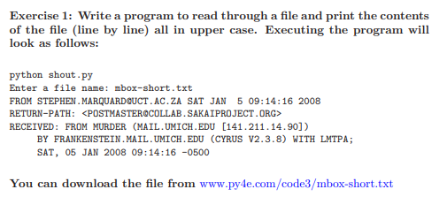 Solved Exercise 1: Write a program to read through a file | Chegg.com