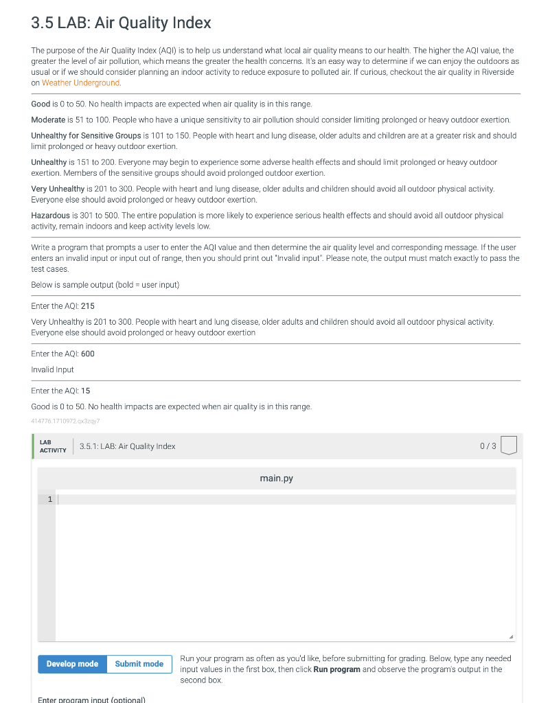 Solved 3.5 LAB: Air Quality Index The purpose of the Air | Chegg.com