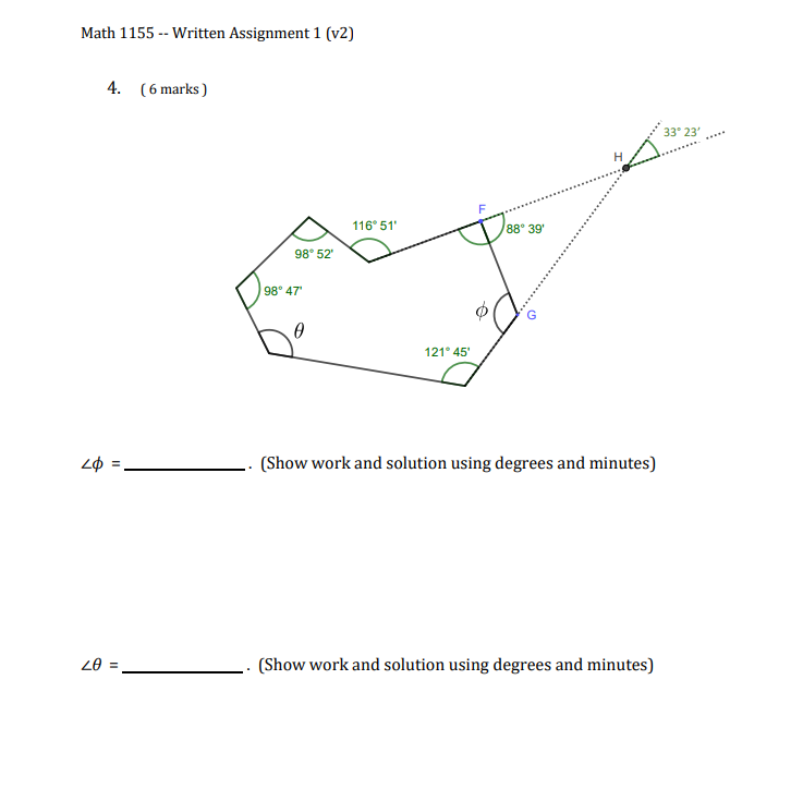 Solved ∠ϕ= (Show work and solution using degrees and | Chegg.com