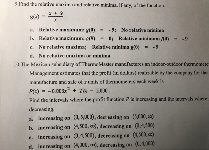 Solved 9.Find the relative maxima and relative minima, if | Chegg.com