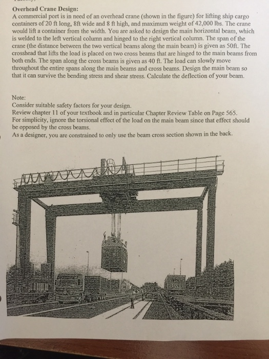 Solved Overhead Crane Design: A commercial port is in need | Chegg.com