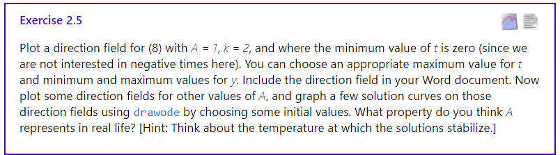 Solved Exercise 2.5 Plot a direction field for (8) with A = | Chegg.com