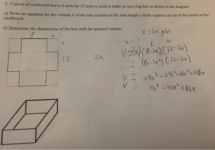 Solved A piece of cardboard that is 8 units by 12 units is | Chegg.com