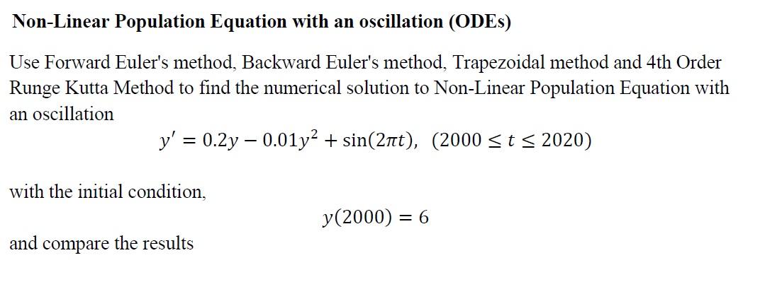 Solved Non-Linear Population Equation with an oscillation | Chegg.com