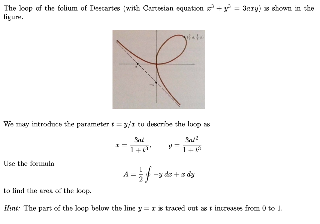 Solved The loop of the folium of Descartes (with Cartesian | Chegg.com