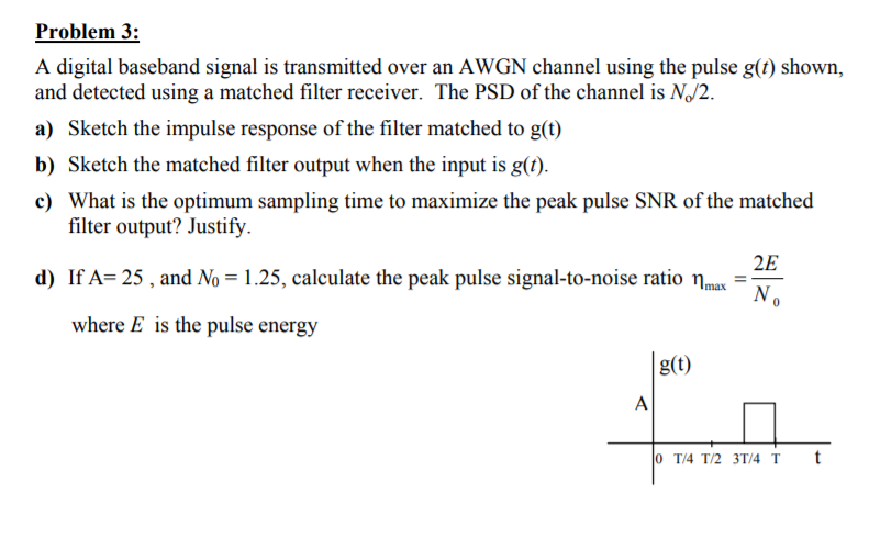 Solved Problem 3: A digital baseband signal is transmitted | Chegg.com