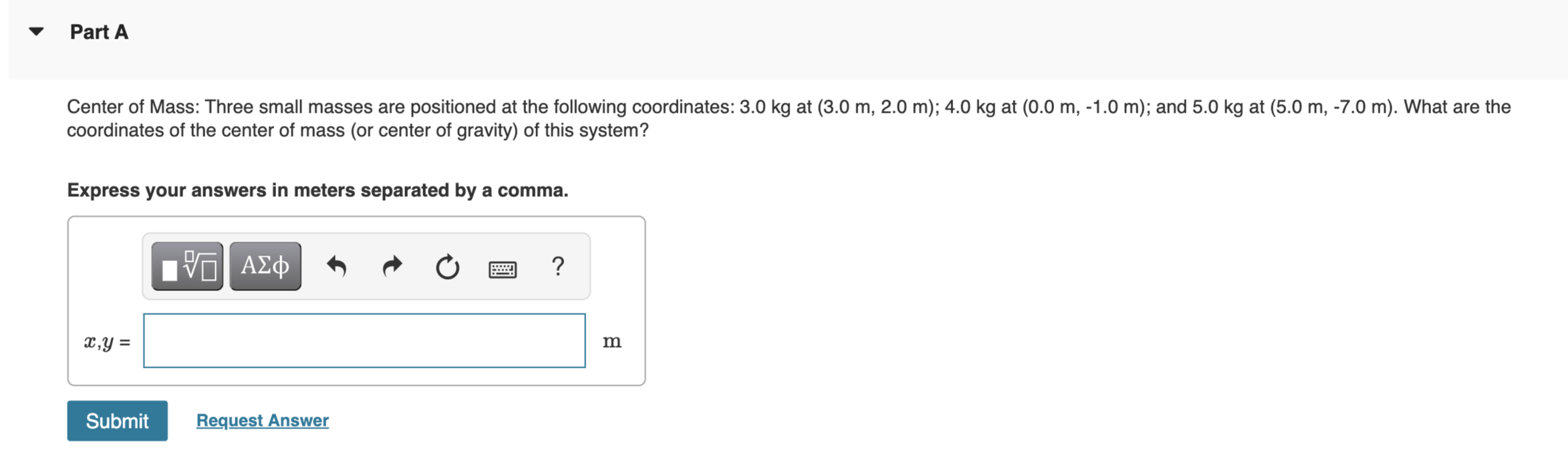 Solved Part A Center of Mass: Three small masses are | Chegg.com