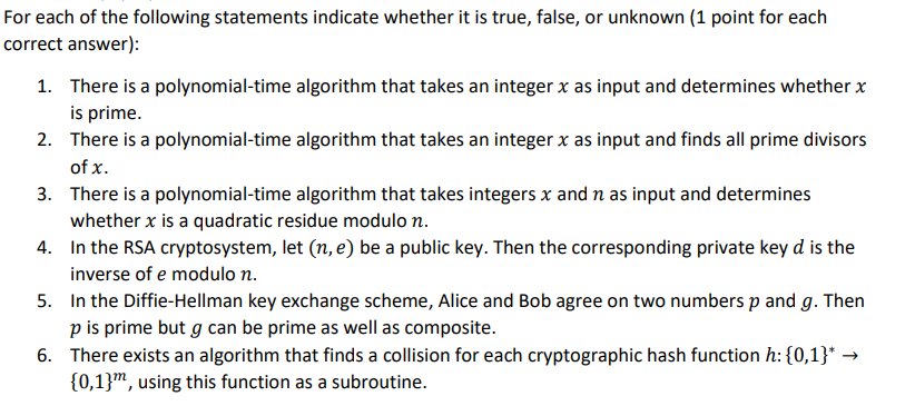 Solved For each of the following statements indicate whether | Chegg.com