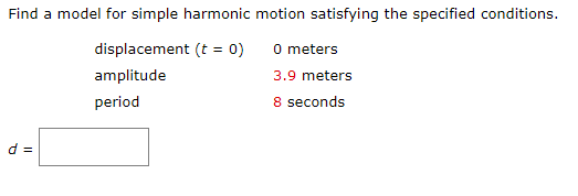 Solved Find a model for simple harmonic motion satisfying | Chegg.com
