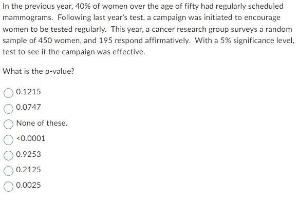 Solved In the previous year, 40% of women over the age of | Chegg.com