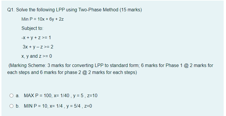 Solved Q1. Solve the following LPP using Two-Phase Method | Chegg.com