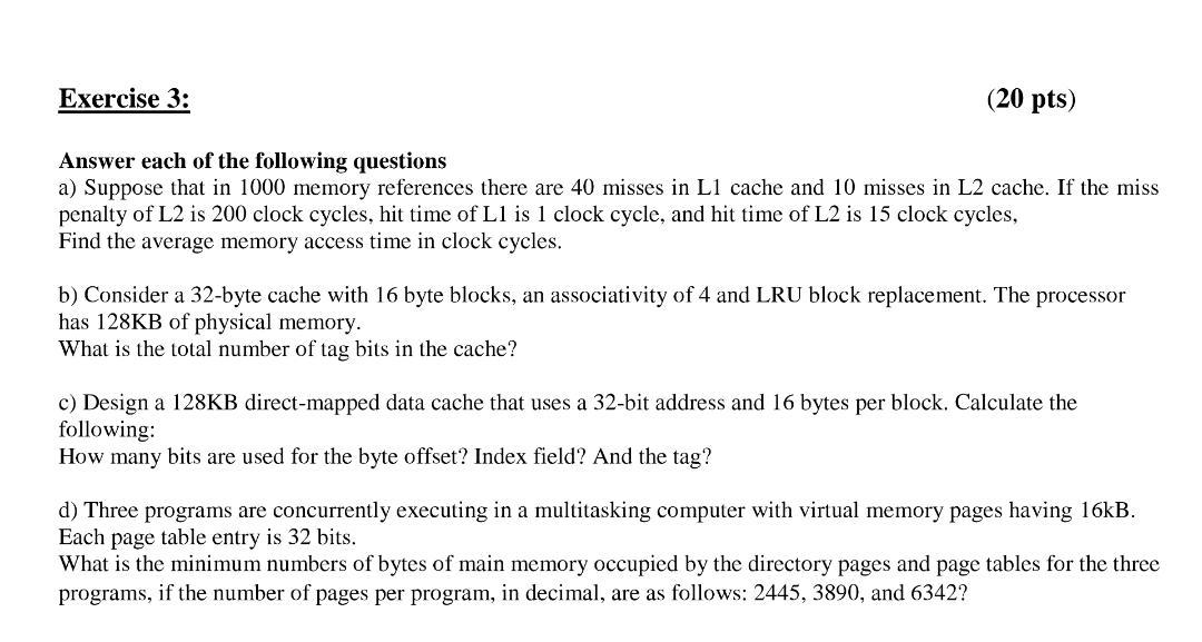 Solved Exercise 3: (20 pts) Answer each of the following | Chegg.com