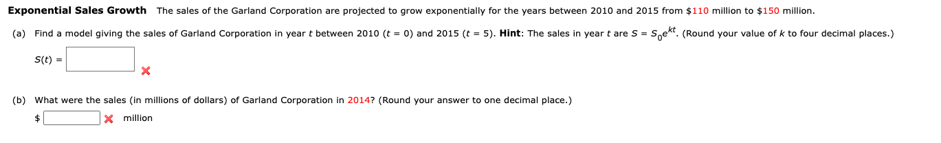 Solved Exponential Sales Growth The sales of the Garland | Chegg.com
