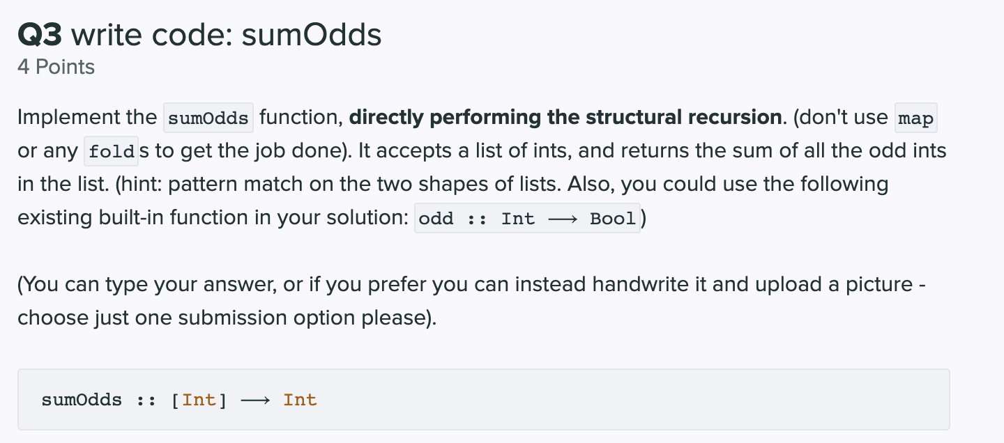 Solved Q3 Write Code Sumodds 4 Points Implement The 0492