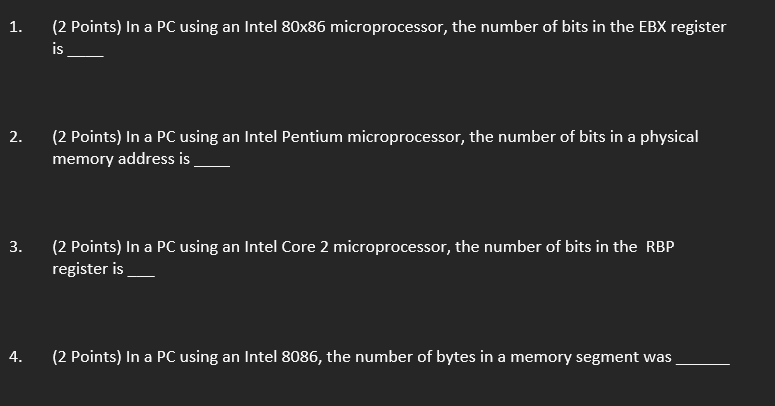 Solved 1) ﻿In a PC using an Intel 80x86 ﻿microprocessor, the | Chegg.com