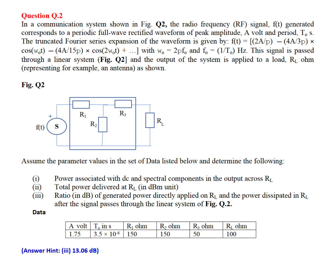 Solved Question Q.2 In a communication system shown in Fig. | Chegg.com