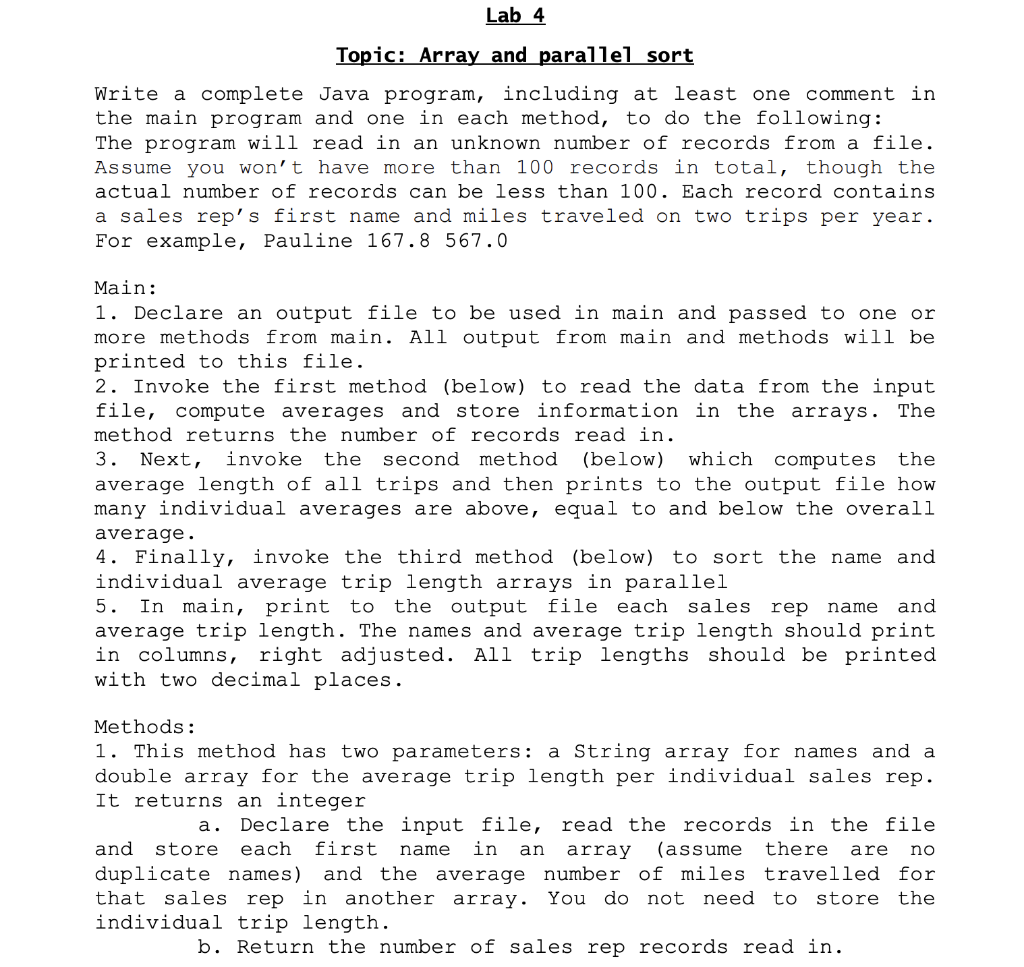 Solved Lab 4 Topic: Array and para71e] sort Write a complete | Chegg.com