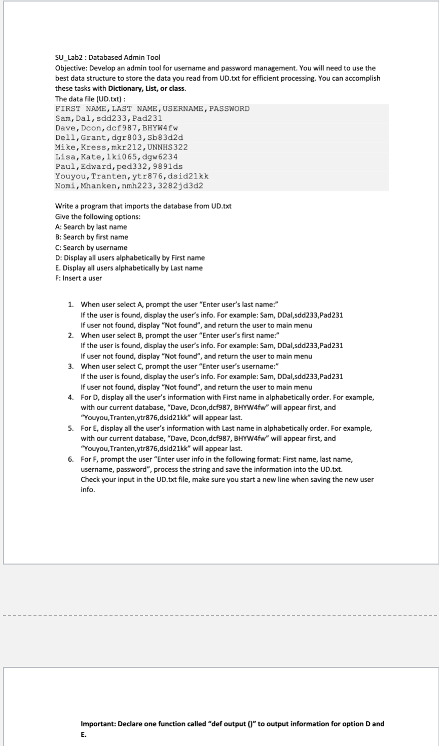 Declare one function as def output() for option D and | Chegg.com