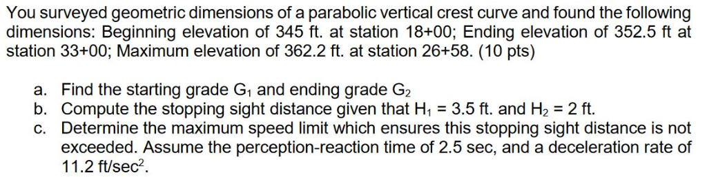 Solved You surveyed geometric dimensions of a parabolic | Chegg.com