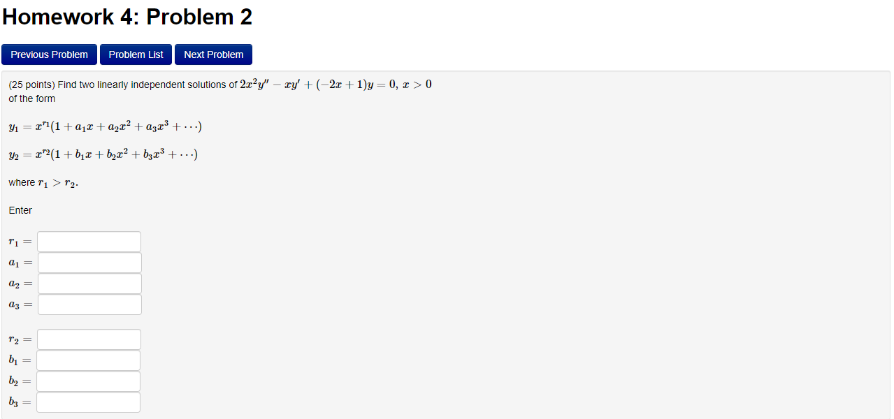 Solved Homework 4 Problem 2 Previous Problem Problem List
