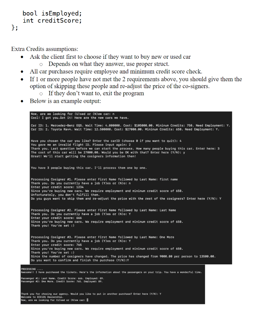 Solved Task 1/2: Car dealership (50\%). Extra Credit (25\%) | Chegg.com