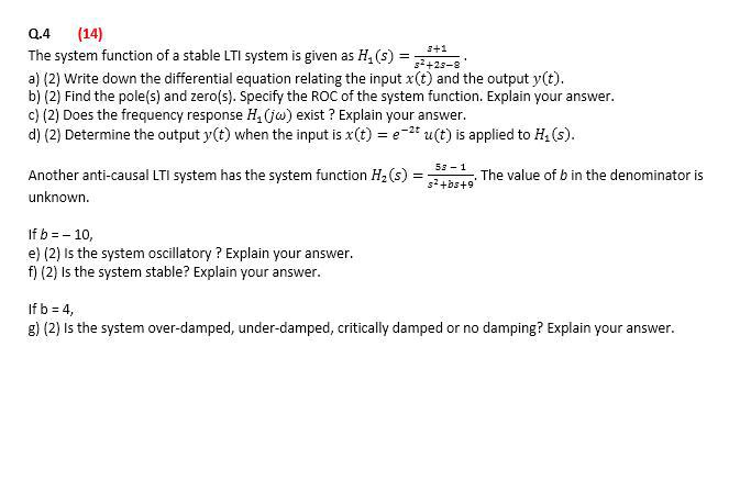 Solved Q.4 (14) The system function of a stable LTI system | Chegg.com