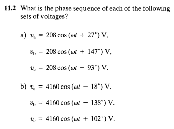 Solved 11.2 What is the phase sequence of each of the | Chegg.com