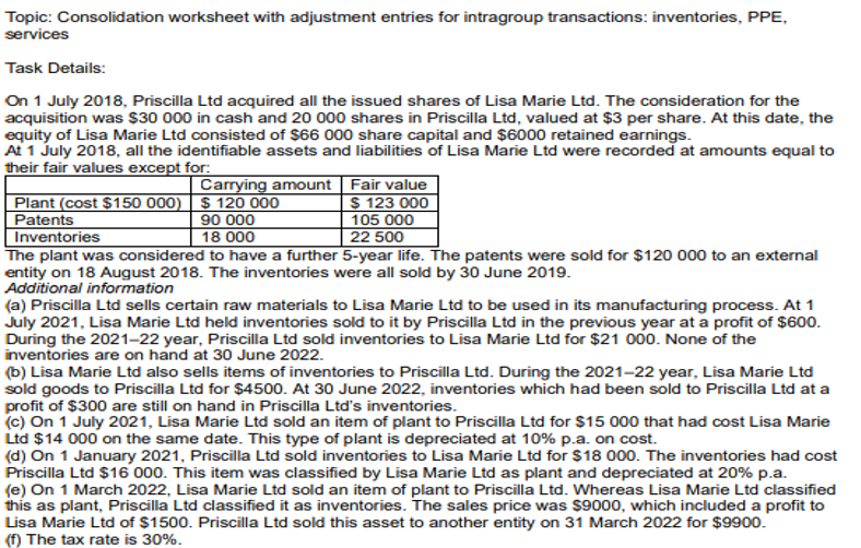Topic: Consolidation worksheet with adjustment | Chegg.com