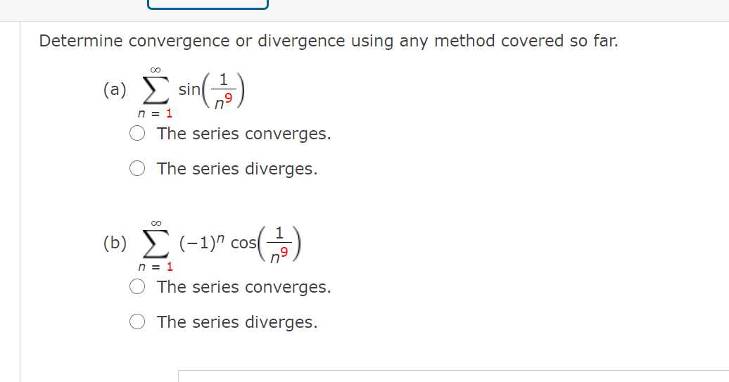 Solved Determine convergence or divergence using any method | Chegg.com