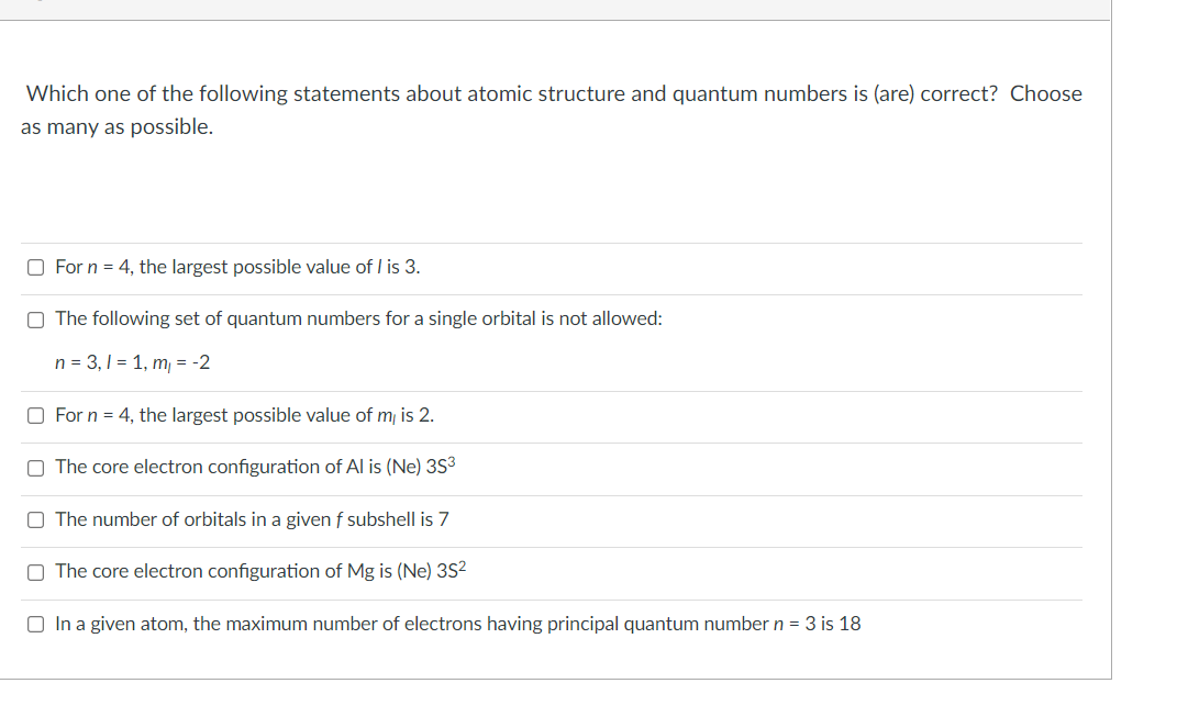 Solved Which one of the following statements about atomic | Chegg.com