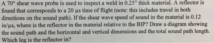 Solved A 70° shear wave probe is used to inspect a weld in | Chegg.com