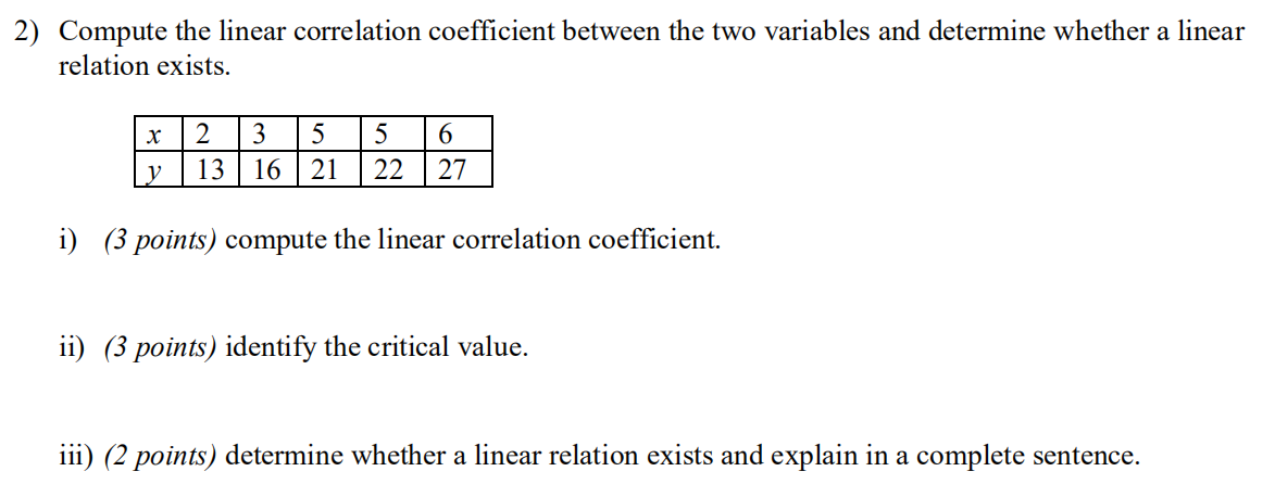 Solved 2) Compute the linear correlation coefficient between | Chegg.com