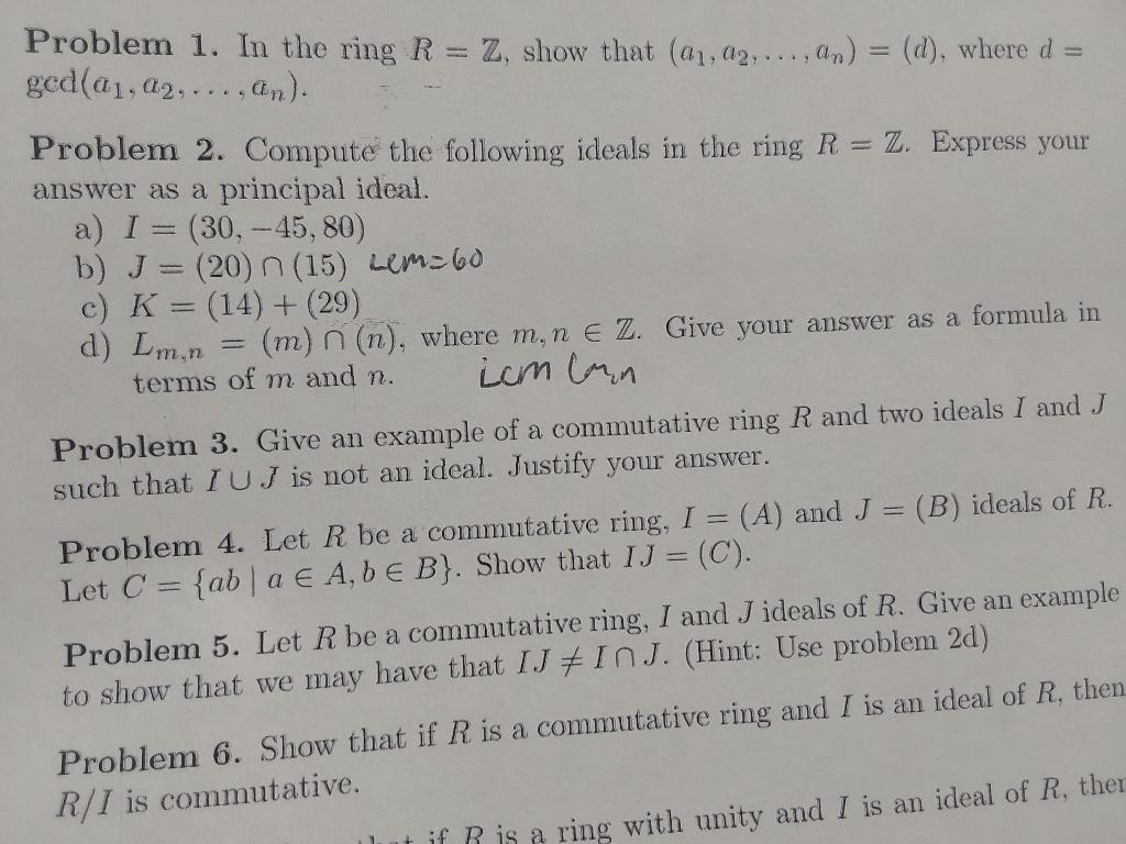 Solved Problem 1. In the ring R=Z, show that | Chegg.com