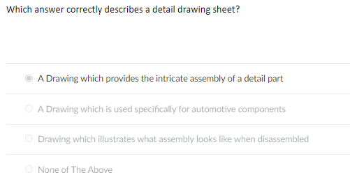 Solved Which answer correctly describes a detail drawing | Chegg.com