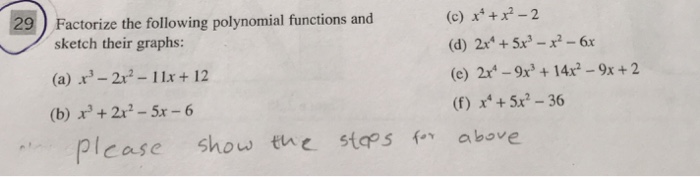 Solved 29) Factorize the following polynomial functions and | Chegg.com