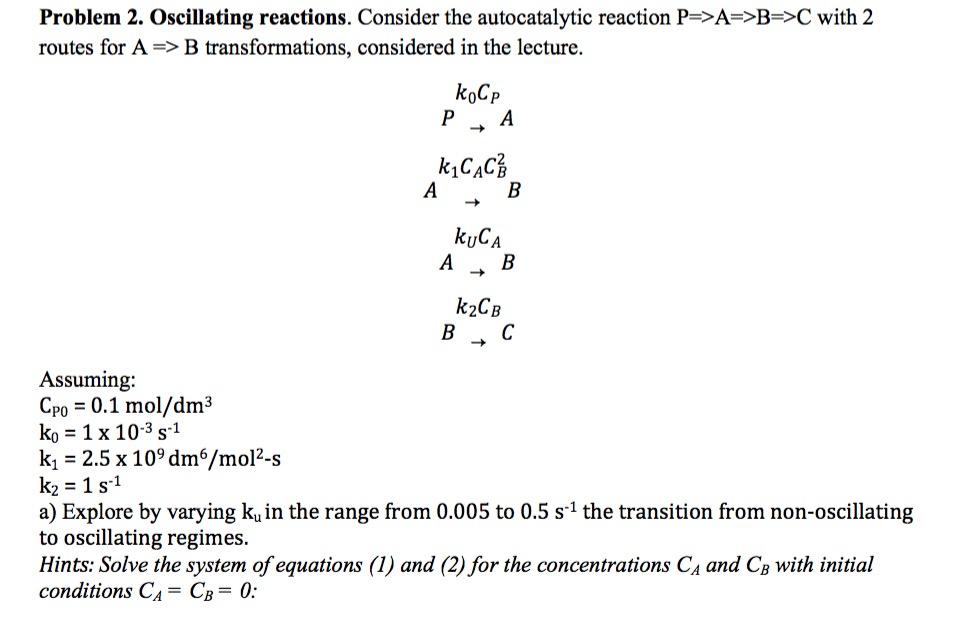 Problem 2. Oscillating reactions. Consider the | Chegg.com