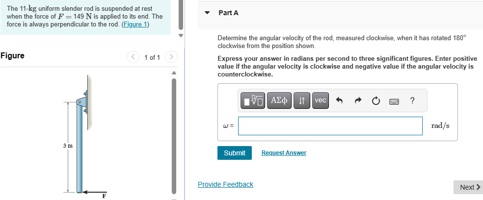 Solved The 11-kg uniform slender rod is suspended at rest | Chegg.com