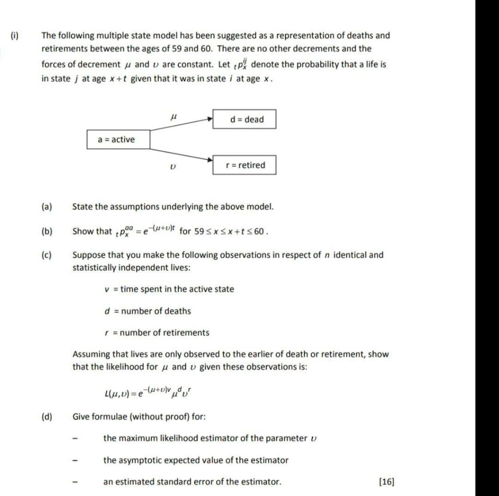(i) The following multiple state model has been | Chegg.com